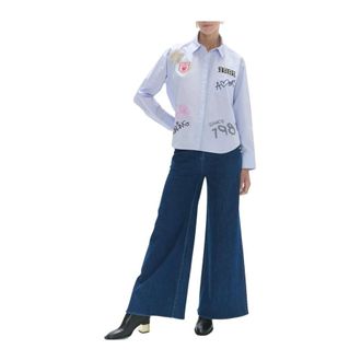Lola Casademunt Femme, Blouses et Chemises, Bleu, Taille: 40 FR Chemise en popeline avec d&eacute;tails et &eacute;cussons