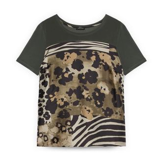 Fiorella Rubino T-Shirt aus zwei Materialien mit Print - - Tops - Damen - Mehrfarbig - M