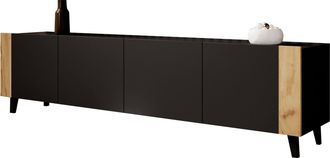 Mirjan24 TV Lowboard Fezerio, 8 F&auml;cher und 4 T&uuml;ren, Fernsehschrank mit ged&auml;mpftem Schlie&szlig;mechanismus, Fernsehtisch Unterschrank TV Schrank (Schwarz/Schwarz + C