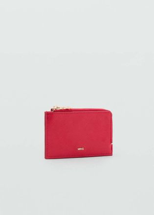 Mango Porte-cartes effet saffiano &agrave; zip rouge - Femme - Taille unique - MANGO