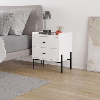 Decortie Decortie Table de nuit Malte blanche moderne avec 2 tiroirs, pieds en m&eacute;tal, 48.6 cm, chambre &agrave; coucher, meuble de rangement