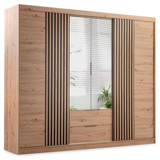 Vente-Unique Vente-unique - Armoire 4 portes et 2 tiroirs - Avec miroir - L250 cm - Coloris : Naturel - sidovia