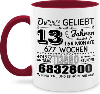 Shirtracer Tasse Tassen 325ml - 13 Jahre - Du wirst von Herzen geliebt | 13. Geburtstag | 13 Jahre Geburtstagsgeschenke | 13ter Geburtstagsgeschenke f&uuml;r Jungen u