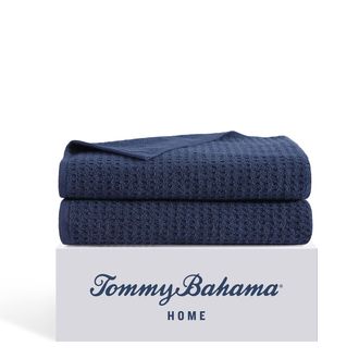 Tommy Bahama Badetuch-Set, sehr saugf&auml;hige Baumwolle, Badezimmer-Dekor, fusselarm und farbbest&auml;ndig, 2-teilig, Nordpazifik, Dunkelblau