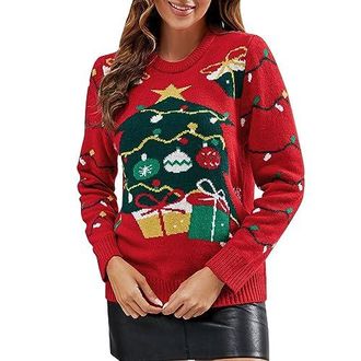 Generic Pull Noel Femme Hiver,Pull Femme Sweater Chaud Hiver Longues Manches Col Rond Style EuropéEn AméRicain NoëL FêTe Cadeau Confortable ÉLéGant Mode