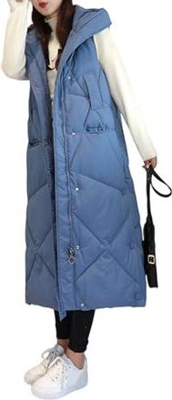 Generic Gilet long sans manches pour femme surdimensionn&eacute; sans manches &agrave; capuche avec fermeture &eacute;clair et boutons-pression, bleu, L