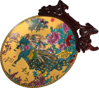 BESPORTBLE Healeved Keramikteller mit St&auml;nder 25cm Dekorativer Teller im Chinesischen Stil aus Keramik und ABS f&uuml;r Wohnkultur K&uuml;chen und Restaurantdekoration