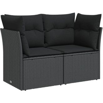 vidaXL Gartensofa mit Kissen 2-Sitzer Schwarz Poly Rattan - Vidaxl