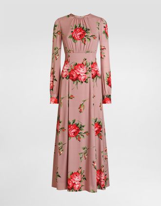 Dolce & Gabbana Rose Bouquet-print Charmeuse Long Dress - Frau Kleider Multicolor 52