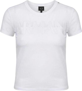 A|X Armani Exchange Femme, Tops, Blanc, Taille: 42 FR T-shirt en coton &agrave; manches courtes et col rond