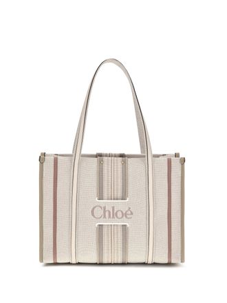Chlo&eacute; Womens Tote Bag Woody Loop Nude Canvas Cotton Shoulder