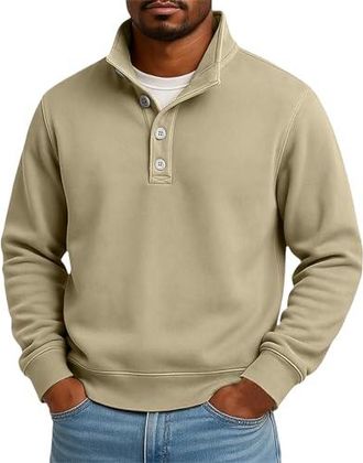 Generic T-shirt &agrave; manches longues pour homme - Polo &agrave; col montant boutonn&eacute; - Coupe r&eacute;guli&egrave;re - Pull dext&eacute;rieur respirant - T-shirt d&eacute;contract&eacute; basique uni - H