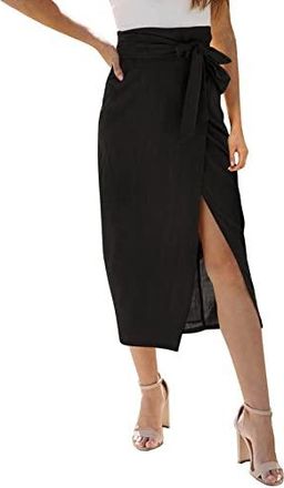 Generic Jupe Portefeuille Femme - Jupe mi-Longue Taille Haute pour Femme Jupe Genoux