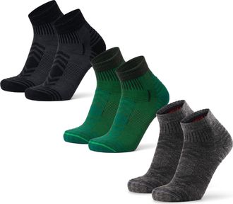 Danish Endurance Kurze Merino Wolle Wandersocken, Sommer Wollsocken, Unisex, für Herren & Damen, 3 Paar, Mehrfarbig (1x Dunkelgrün, 1x Grau, 1x Schwarz), 43-47