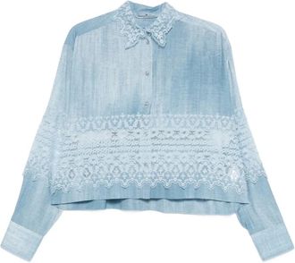 Ermanno Scervino chemise &agrave; col en dentelle - Bleu