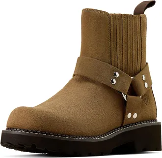 Ariat Womens Fatbaby Chelsea Harness Western Boots in Tan Suede, B Medium Width, Size 38.5, by Ariat