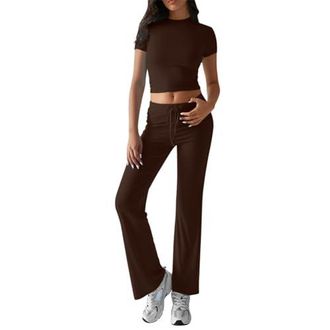 Generic Ensemble de sport 2 pi&egrave;ces pour femme - Pull d&eacute;contract&eacute; &agrave; manches courtes - Pantalon large - Costume d&eacute;contract&eacute; pour femme - Surv&ecirc;tement de loisirs 