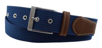 TigerTie hochwertiger Stoffg&uuml;rtel mit Edelstahl Schnalle und echt Leder Applikationen in blau dunkelblau einfarbig. G&uuml;rtelbreite 40 mm, Bundweite 110 cm