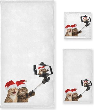 Mnsruu Katzen Badet&uuml;cher 3er Set, lustige Katzen Duscht&uuml;cher Sets 1 Badetuch 1 Handtuch 1 Waschlappen f&uuml;r Badezimmer Strand Fitnessstudio