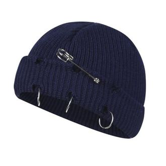 Generic Bonnet tricot&eacute; avec d&eacute;coration et &eacute;pingle unisexe c&ocirc;tel&eacute; doux unisexe pour homme et femme, bonnet dhiver en tricot doux et chaud, 01 Bleu marine, tail