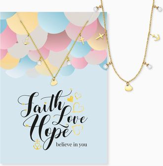 Engelsrufer Grußkarte Faith Love Hope mit Halskette Edelstahl Gold - Glauben Liebe Hoffnung - Karte & Kette als bedeutungsvolles Geschenk