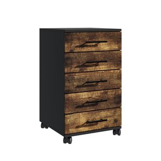 Relaxdays Rollcontainer, 5 Schubladen, HxBxT: 69 x 40 x 40 cm, Aktenschrank auf Rollen, B&uuml;rocontainer, schwarz/braun