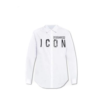 Dsquared2 Bedrucktes Langarmhemd mit Knopfleiste - - Shirts - Herren - Wei&szlig; - XL