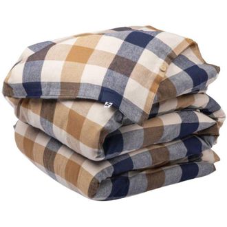 Altobuy Housse de couette 260x240cm en flanelle de coton &agrave; carreaux beige - BASTIEN