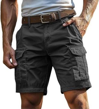 Generic Short cargo tactique pour homme avec bouton et fermeture &eacute;clair - Pantalon d&eacute;t&eacute; d&eacute;contract&eacute; l&eacute;ger avec poche - Pantalon de sport d&eacute;contract&eacute;, Noir, XX