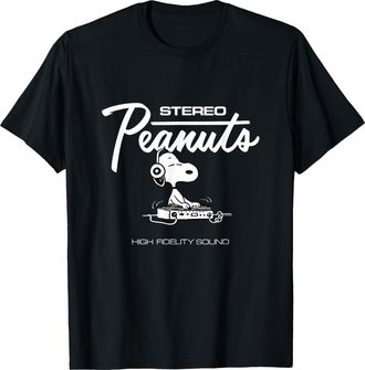 Peanuts Snoopy DJ T-Shirt, Schwarz, S, Unisex, Kurzarm, Baumwolle, Cartoon, Unisex Erwachsene, Klassisch, Cartoon-T-Shirts