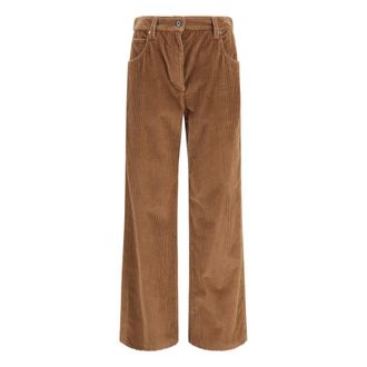 Brunello Cucinelli Pantalon droit en velours - Femme - Pantalons - Brun - Taille: 40 FR
