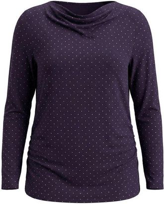 Ulla Popken Longsleeve Shirt Ziersteine Slim Wasserfall-Ausschnitt