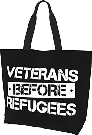 AOOEDM Anciens combattants avant les r&eacute;fugi&eacute;s Mesdames toile fourre-tout r&eacute;utilisable sac &agrave; provisions