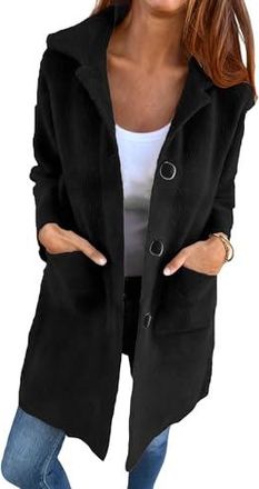Generic Womens Wool Winter Coats Notch Lapel Double Breasted Wool Blend Mid Long Pea Trench Coat Winter Outwear Black XX Large