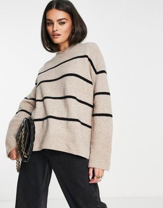 & Other Stories Gestreifter Pullover in Beige-Neutral