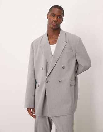 Asos Veste de costume oversize ample en tissu textur&eacute; - Gris
