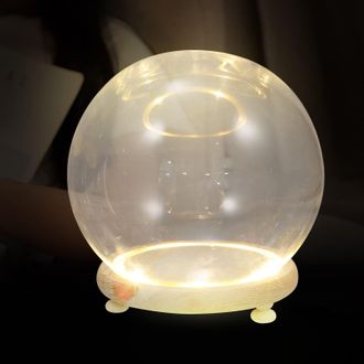 Artibetter Glasglocke mit Licht Holzboden: 12cm Led Glaskuppel Micro Lichterkette Glas Kuppel Glocke Nachtlicht Dekoglocke Geschenk f&uuml;r Hochzeit Tischdeko Geburt