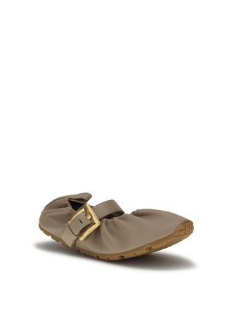 Balmain Womens Buckle Strap Ballerinas 8fi Sable Flat Shoes