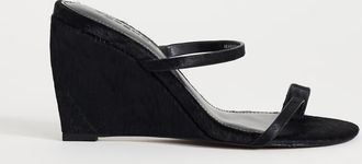 Topshop Abi - Schwarze Riemchen-Sandaletten aus echtem Leder mit Haarbesatz und Keilabsatz