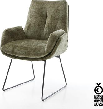 DELIFE Esszimmerstuhl Clea-Flex Chenille Olive Kufengestell Schwarz, Esszimmerst&uuml;hle