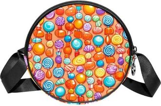 Generic Circle Sac &agrave; bandouli&egrave;re pour femme, petit sac &agrave; bandouli&egrave;re orange bonbon avec fermeture &eacute;clair, bretelles r&eacute;glables, sac &agrave; main rond d&eacute;contract&eacute; pou