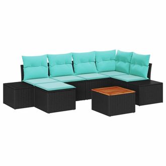 vidaXL Set Divano Da Giardino 7 Pz Nero Polyrattan Vidaxl