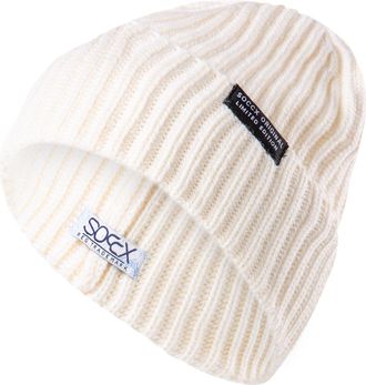 soccx Damen Beanie mit Rippstrickmuster (Ivory)