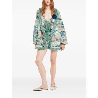 Alanui Tropical-Jacquard Fringed Cardigan - Blue