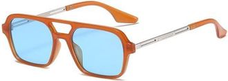 Generic Lunettes de soleil rétro à double pont pour femmes 2026 tendance dégradé creux léopard bleu lunettes de soleil pour hommes nuances, Orange/bleu, Taill