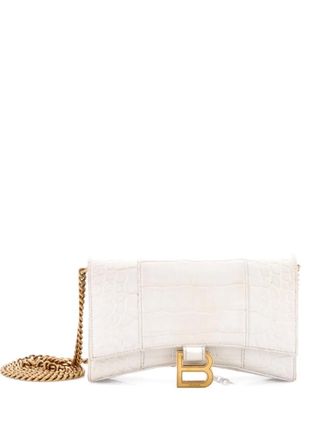 Balenciaga Hourglass Chain Wallet Crocodile Embossed Leather clutch bag - Blanc
