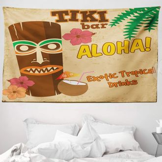 Abakuhaus Tiki Bar Wandteppich und Tagesdecke, alt Drink aus Weiches Mikrofaser Stoff Waschbar ohne Verblassen Digitaldruck, 230 x 140 cm,Braun Creme
