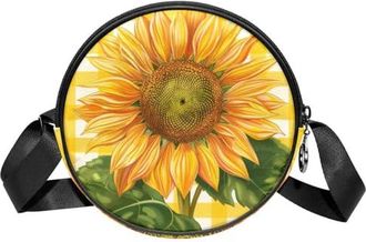 Generic Petit sac &agrave; bandouli&egrave;re rond pour femme, motif tournesol avec fermeture &eacute;clair, bretelles r&eacute;glables, style d&eacute;contract&eacute;, pour femmes et filles
