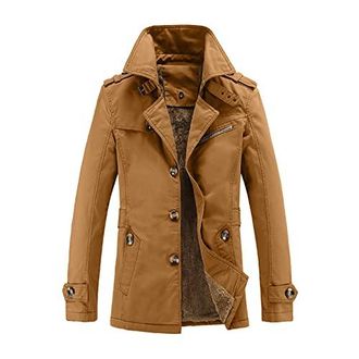 Generic Manteau dautomne et dhiver pour hommes, veste &agrave; boutons rabattables de couleur unie, veste chaude &agrave; manches longues, caf&eacute;, XXL