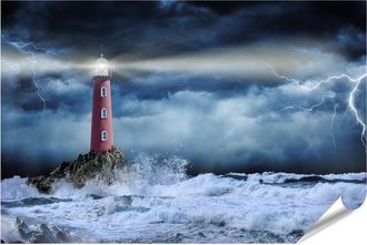 Islandburner Premium Poster Leuchtturm im Sturm - Wandbild f&uuml;r maritime Atmosph&auml;re - Standard